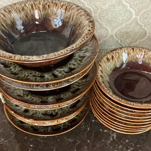 Harker Canonsburg Rawhide Plates Bowls Serving Pieces Brown Drip Glazed ...
