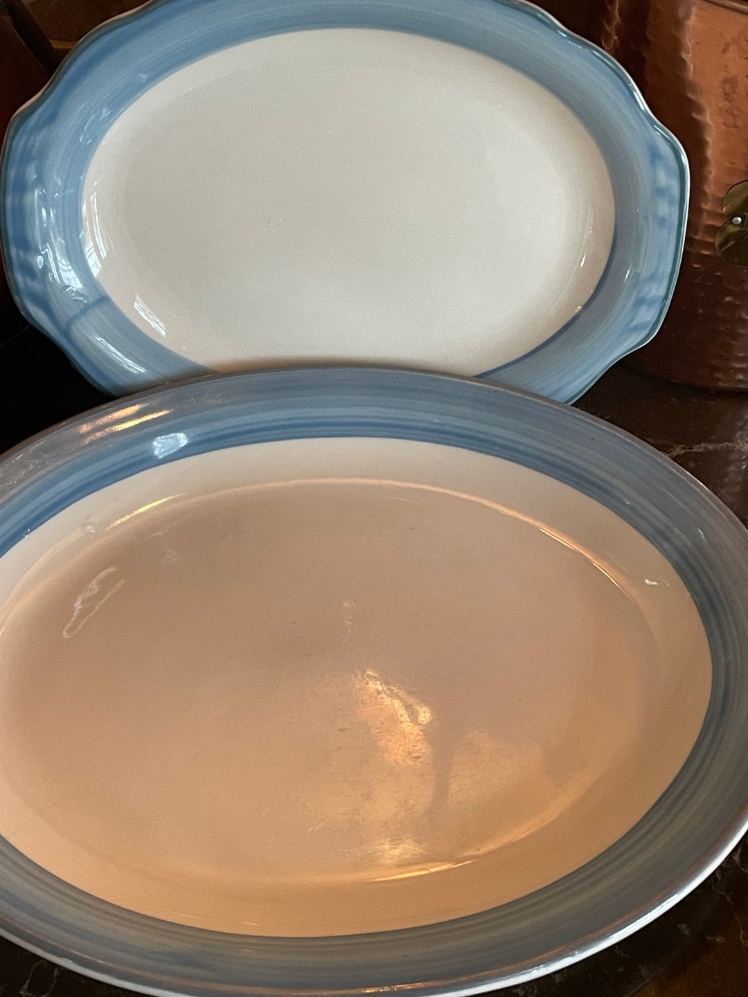 Homer Laughlin (pair) Blue Trimmed Lead Free Restaurant Ware Serving ...