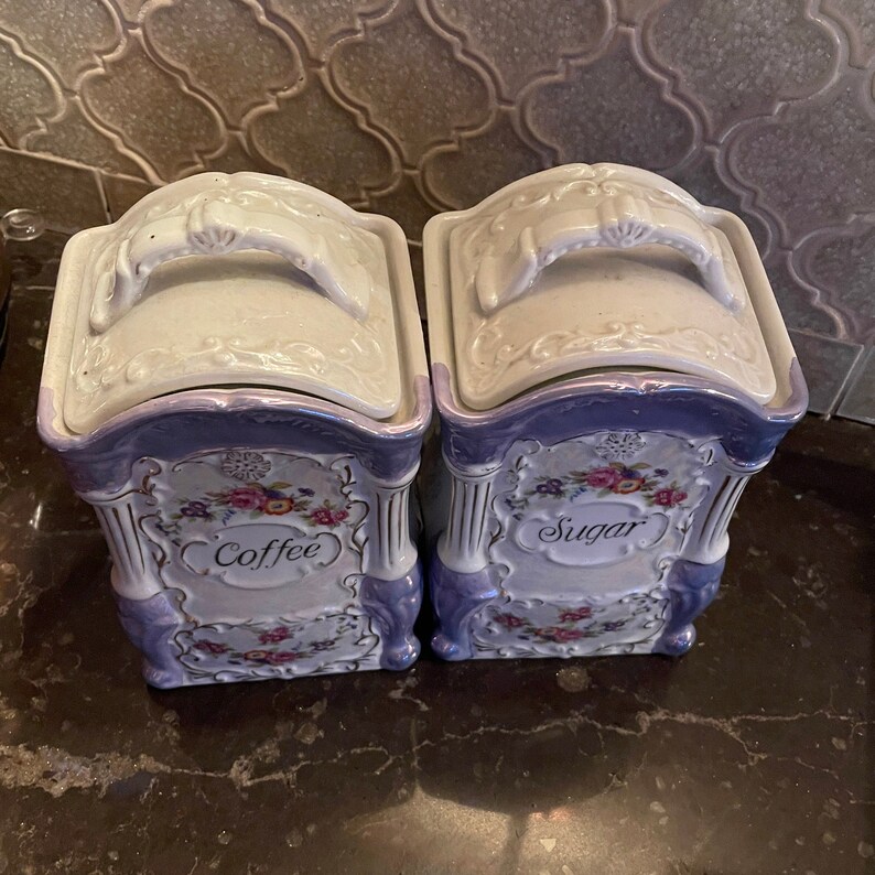 Vintage Set Lusterware Porcelain Canisters Victorian Style Iridescent ...