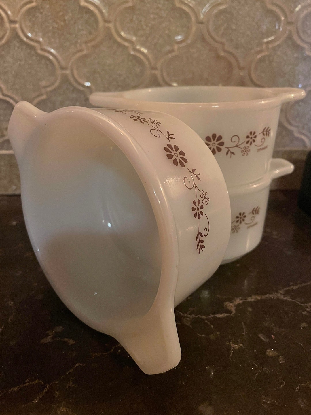 Vintage Set 3 Milk Glass Casserole Termocrisa DYNAWARE PYR-O-REY Brown ...