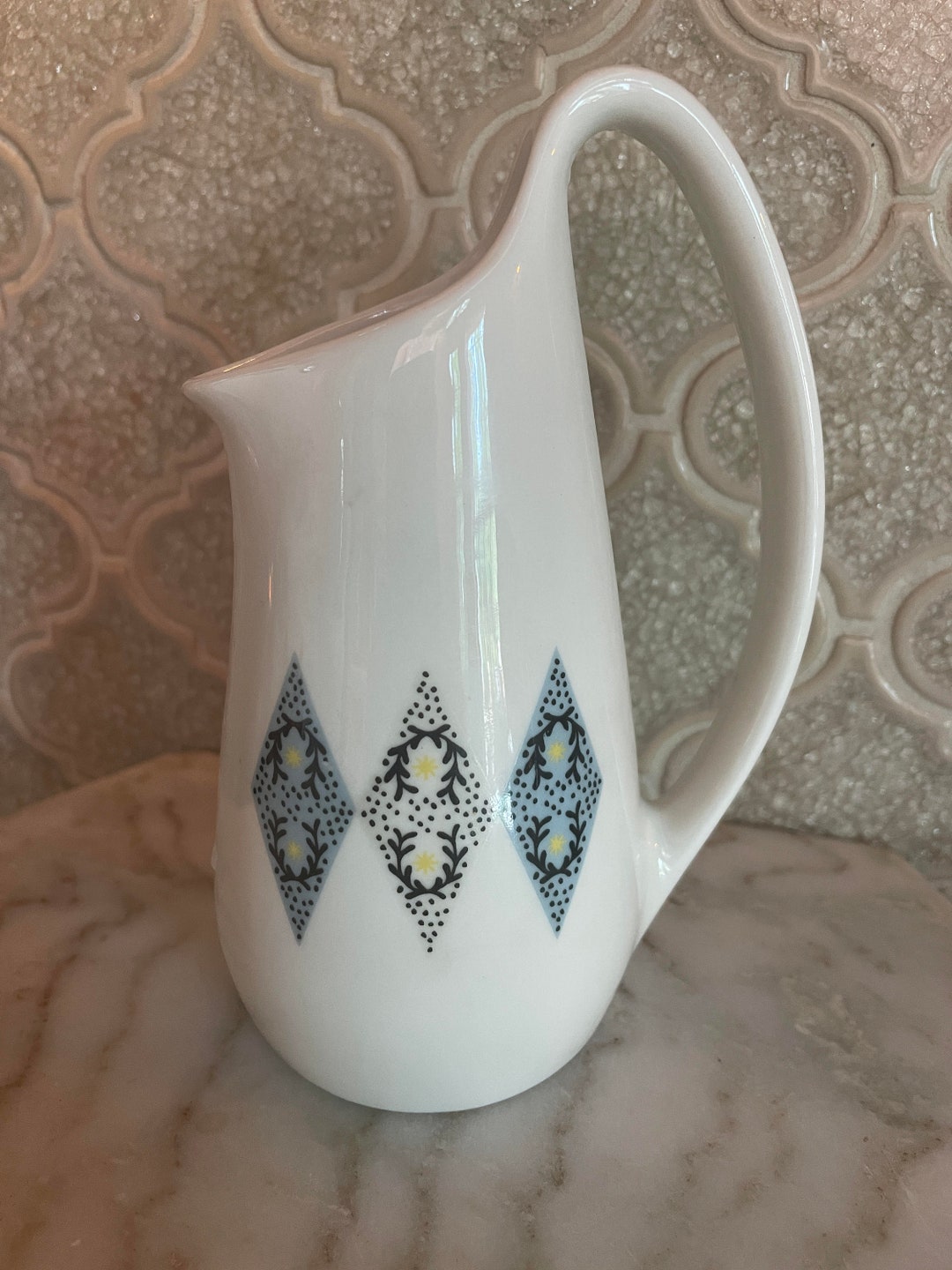 Iroquois China Creamer, Blue Diamond Pattern, Ben Seibel MCM Design - Etsy