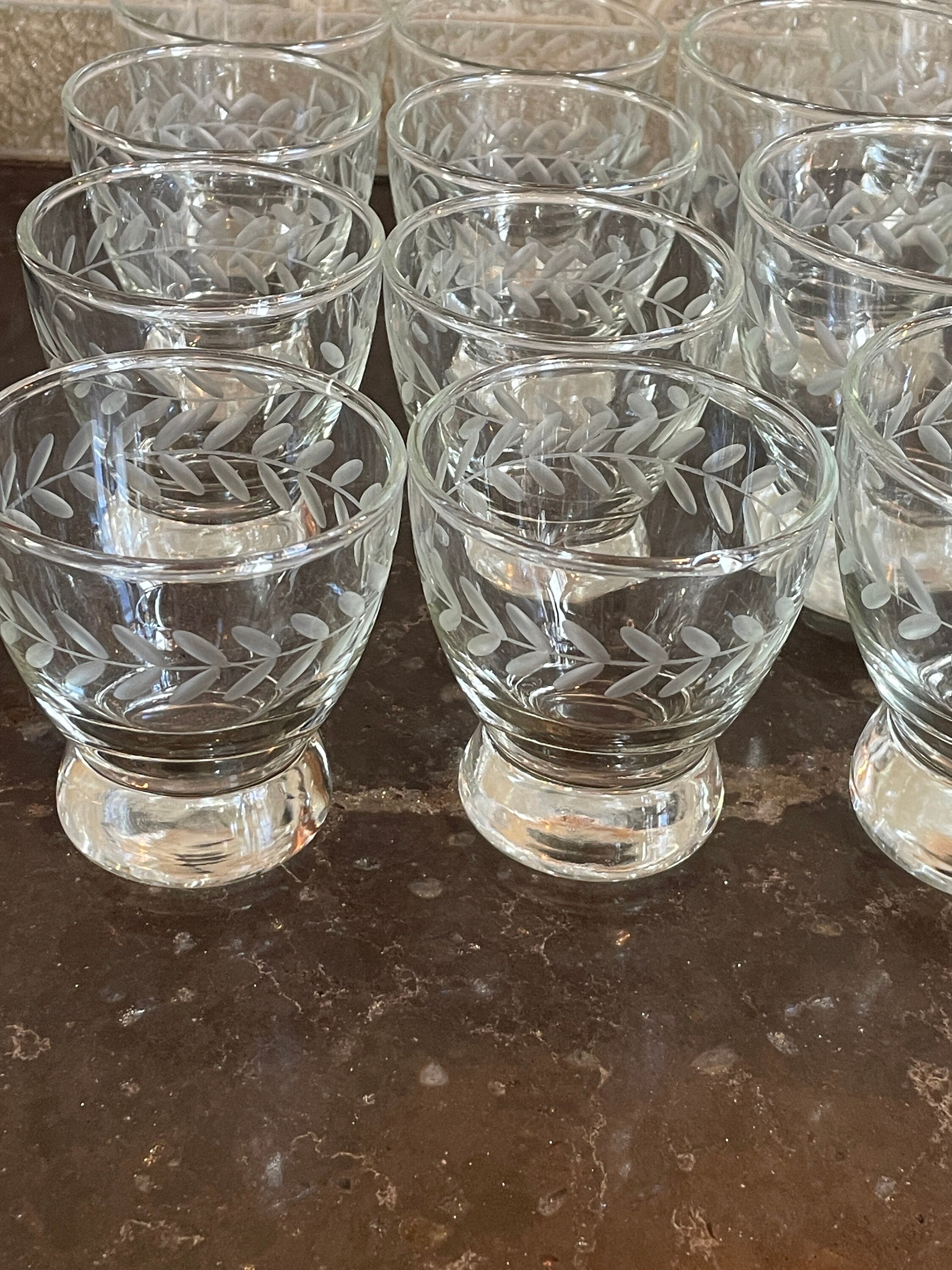 ANCHOR HOCKING Etched Footed Glassware Set Laurel Pattern Etched 1950s ...