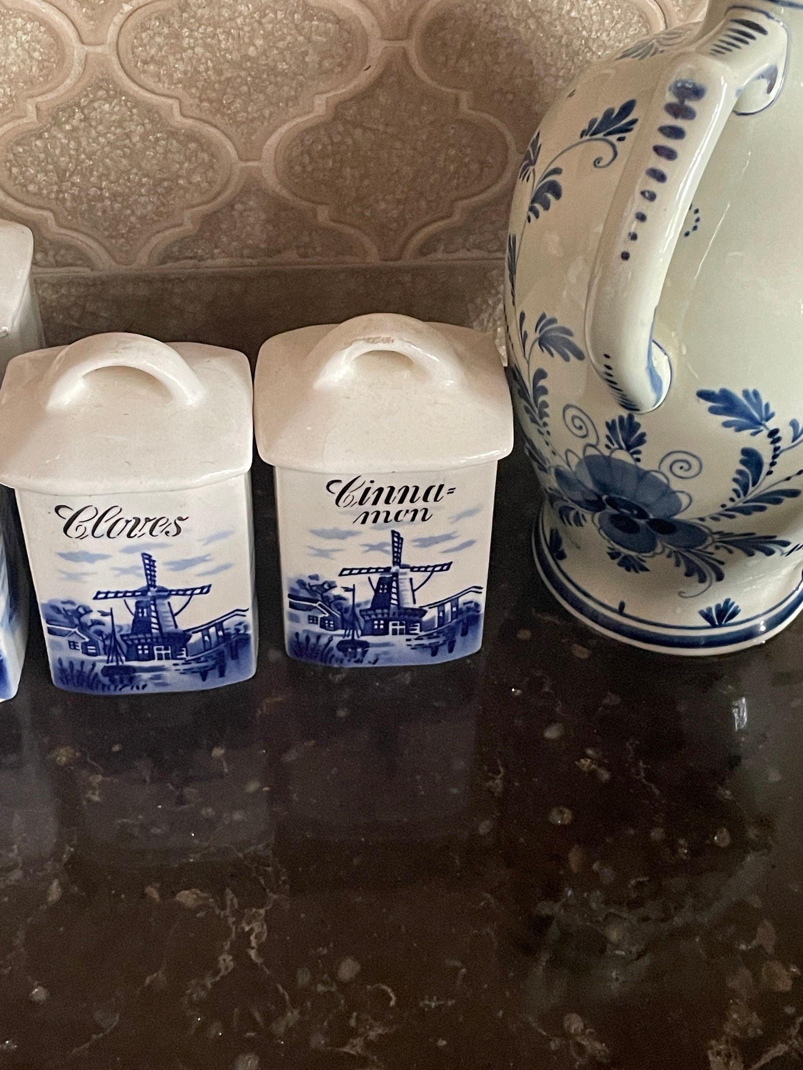 Vintage Delft Blauw Handpainted Blue Delft Spice Jars Canisters Pitcher ...