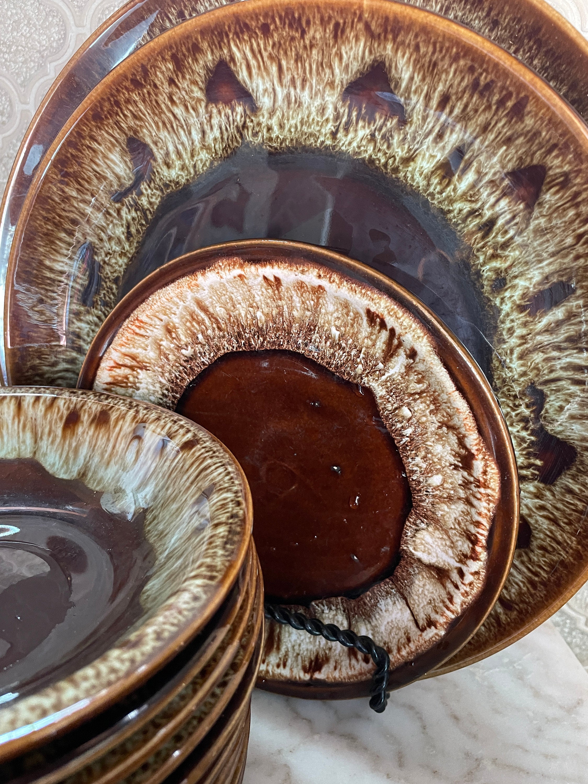 Harker Canonsburg Rawhide Plates Bowls Serving Pieces Brown Drip Glazed ...