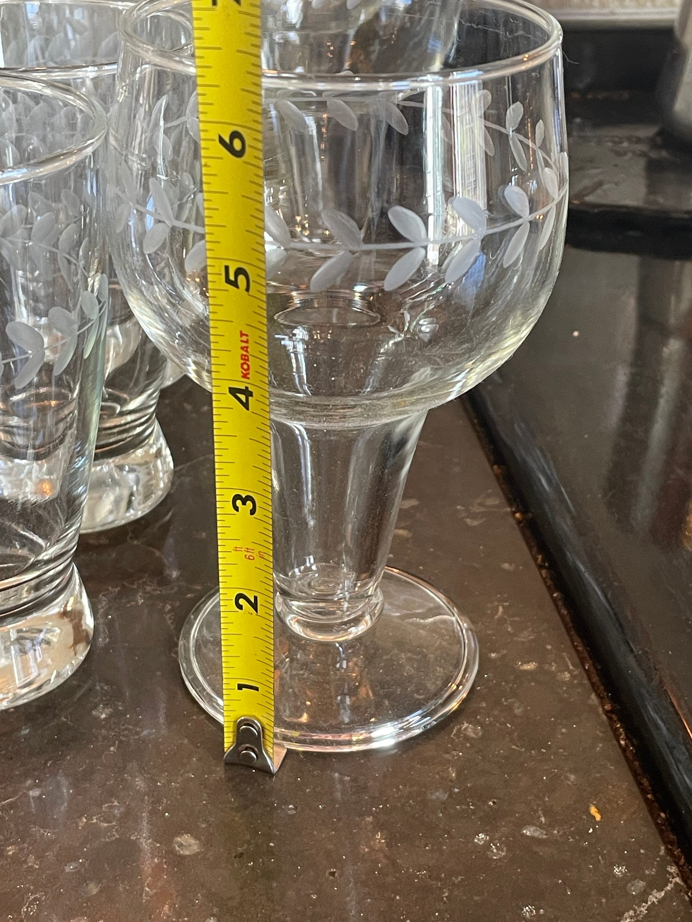 ANCHOR HOCKING Etched Footed Glassware Set Laurel Pattern Etched 1950s ...