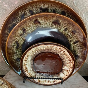 Harker Canonsburg Rawhide Plates Cereal Bowls Serving Pieces Brown Drip ...