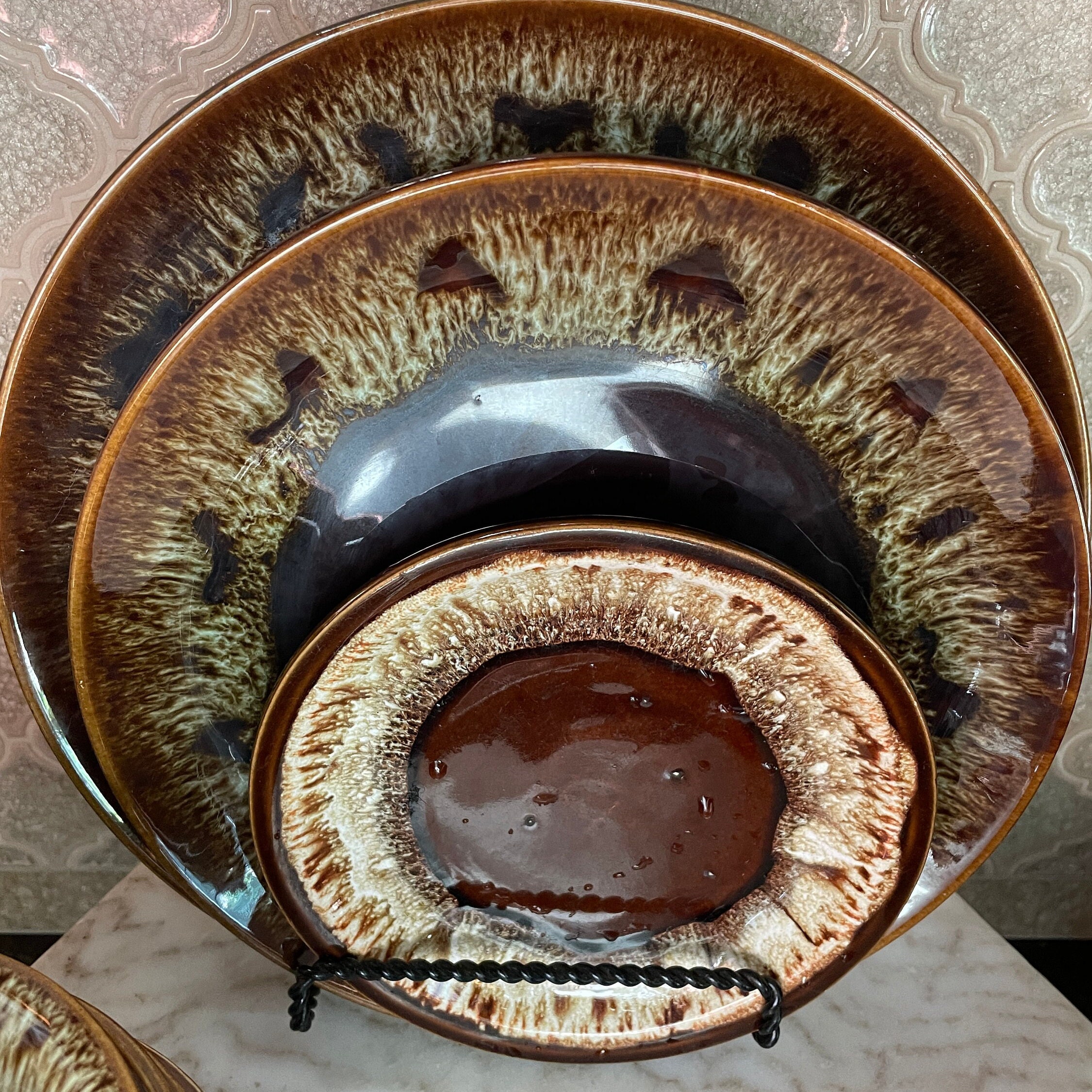 Harker Canonsburg Rawhide Plates Bowls Serving Pieces Brown Drip Glazed ...