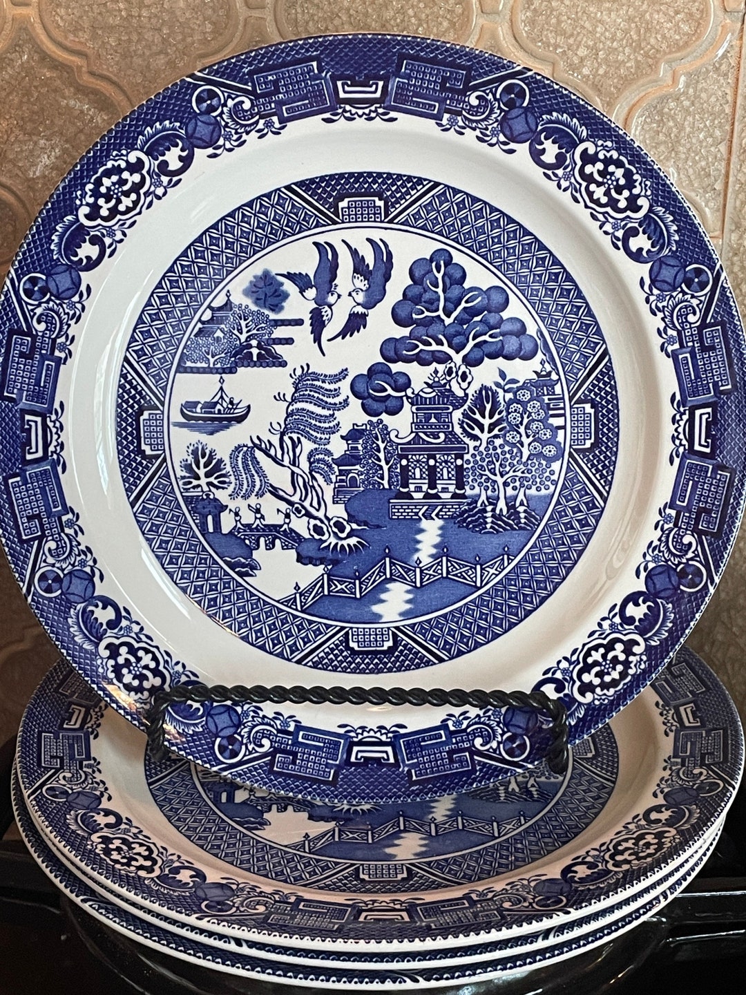 Woodware Blue Willow 12 Dining Pieces by Wood and Sons England Dinner ...
