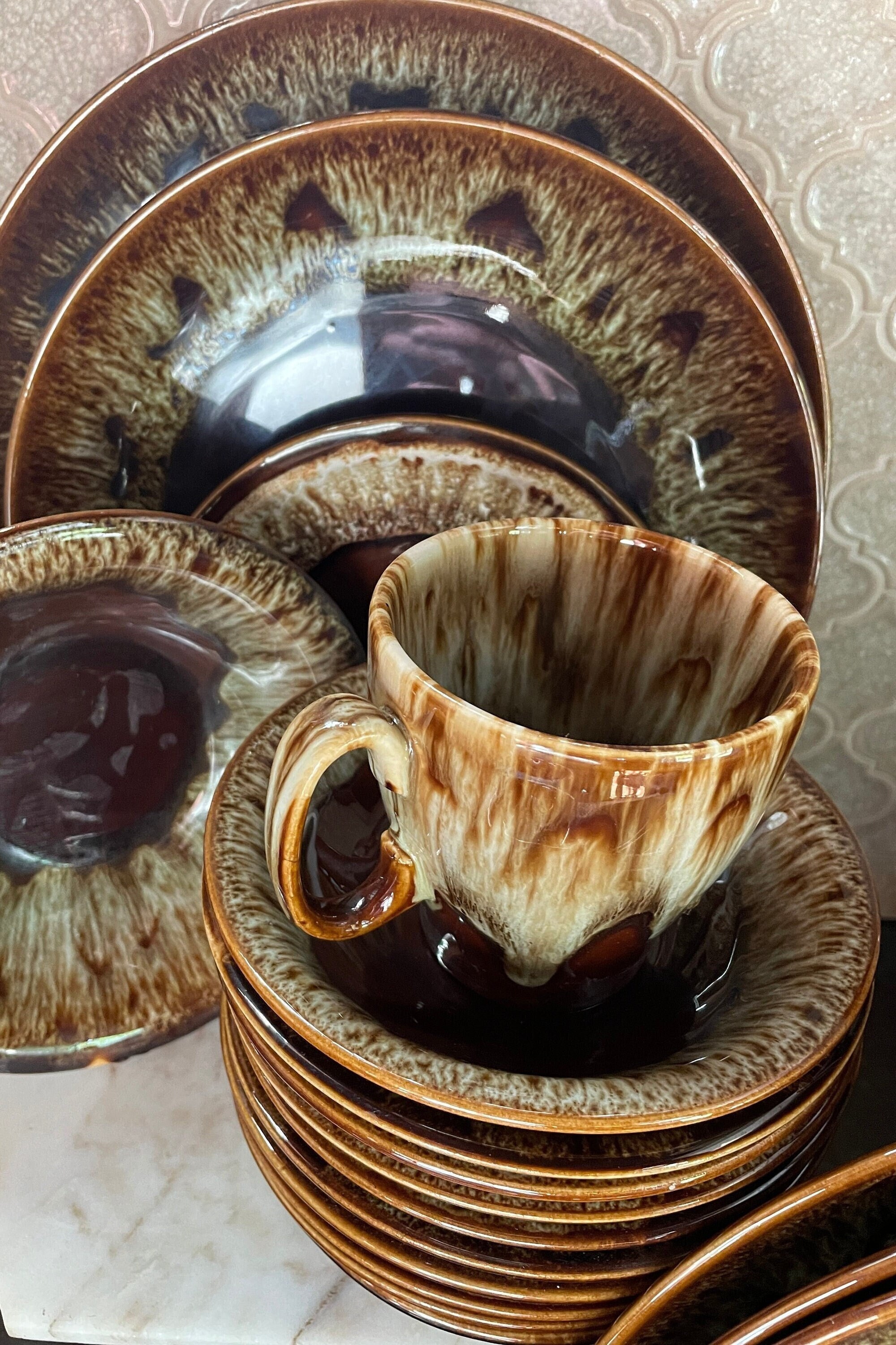 Harker Canonsburg Rawhide Plates Bowls Serving Pieces Brown Drip Glazed ...