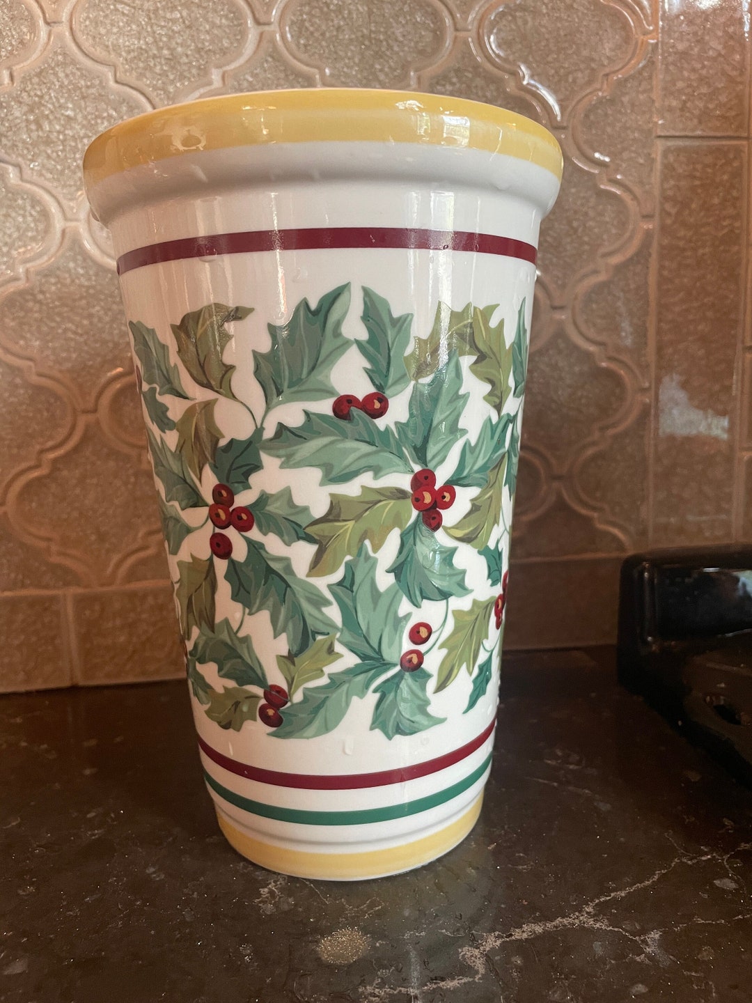 Longaberger Pottery Vase American Holly Pattern USA - Etsy