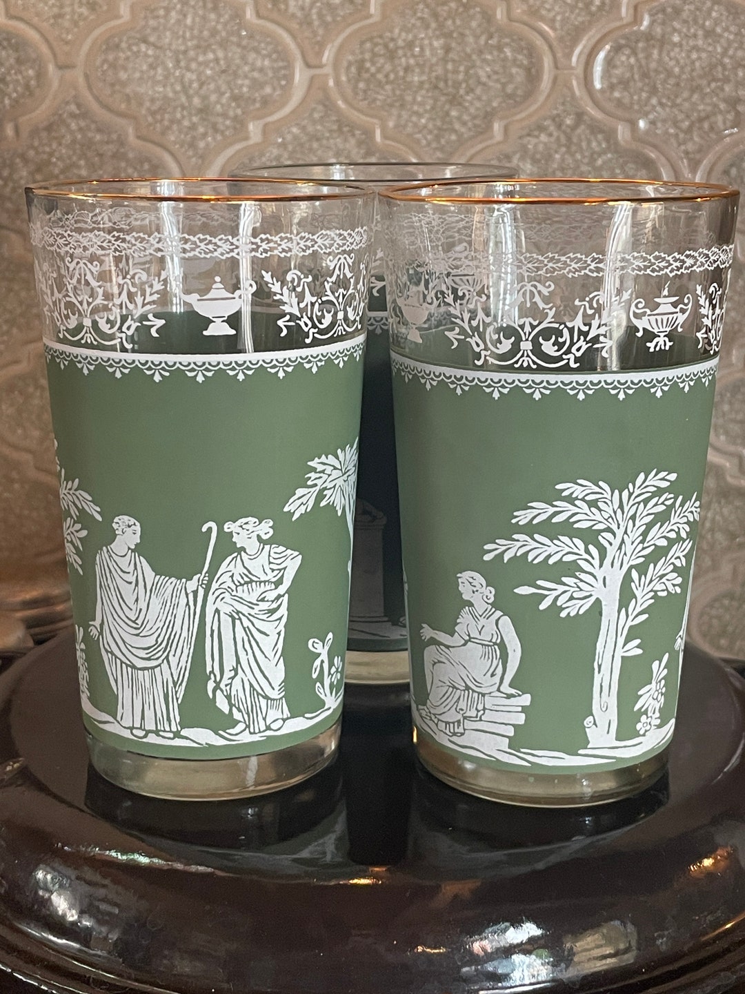 Wedgwood Hellenic Green Mid Century Jasperware Glasses Jeanette Glass ...
