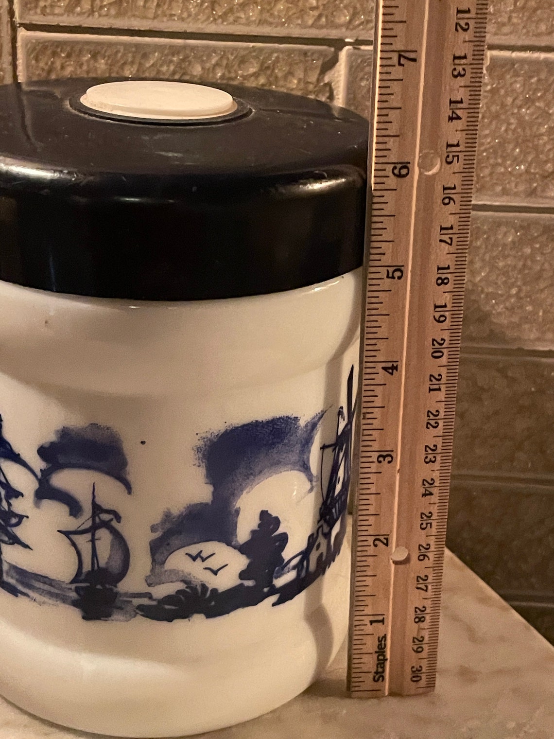 Blue Delft Dutch Windmill Milk Glass Canister - Etsy