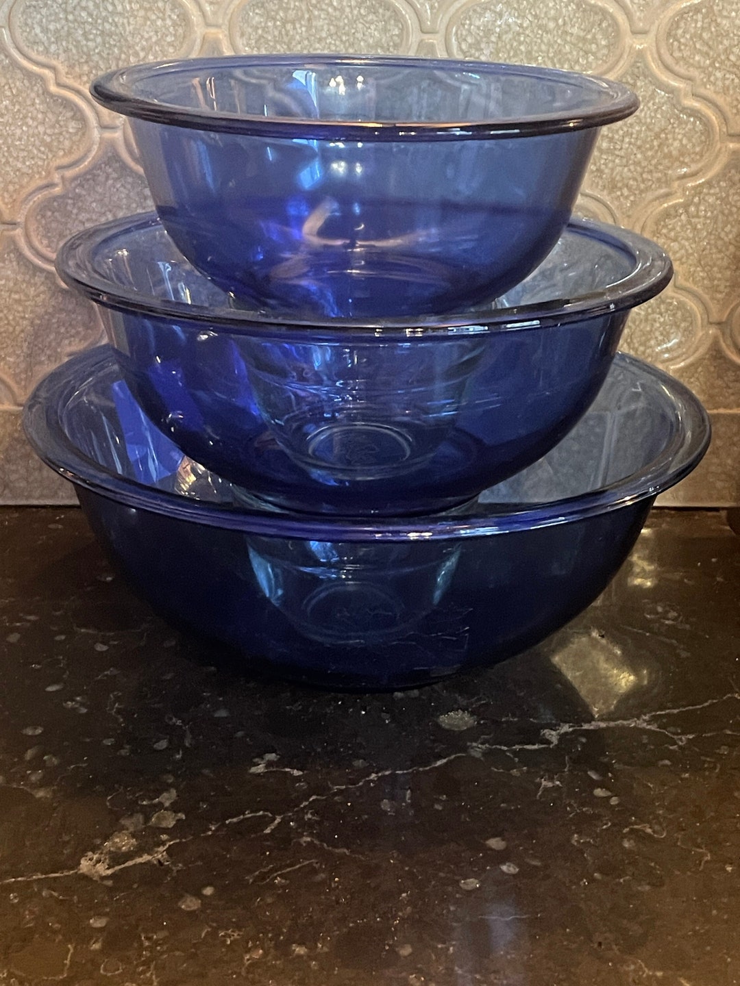 Cobalt Blue Pyrex Bowls, 3 Piece Nesting Bowl Set, Glass, Mixing ...