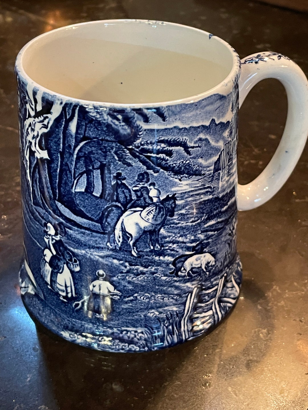 James Kent Old Foley Blue and White Country Time Stein Staffordshire ...