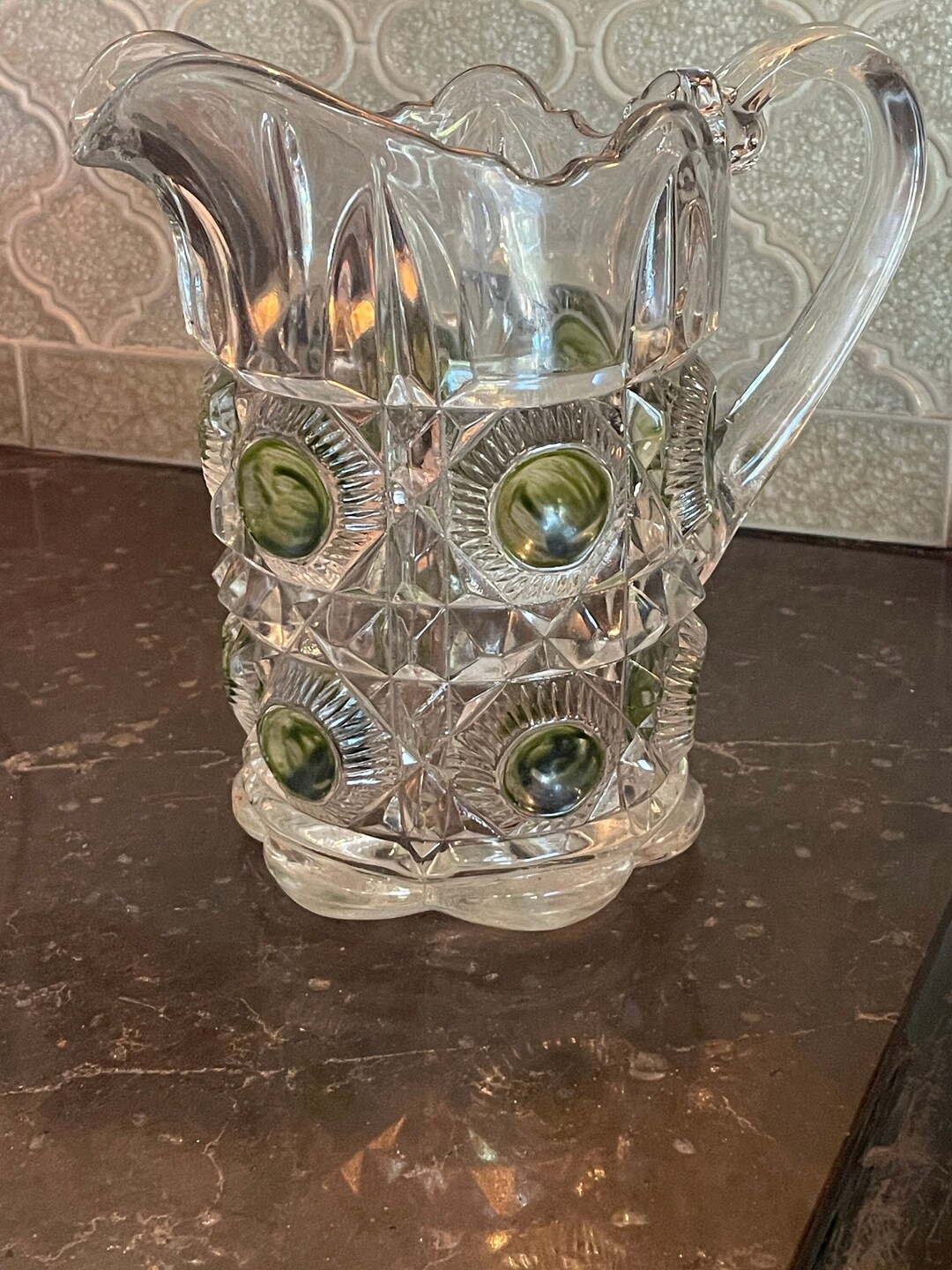 EAPG Lemonade Pitcher US Glass 48 Oz Bullseye Daisy Fan Pattern Elegant ...