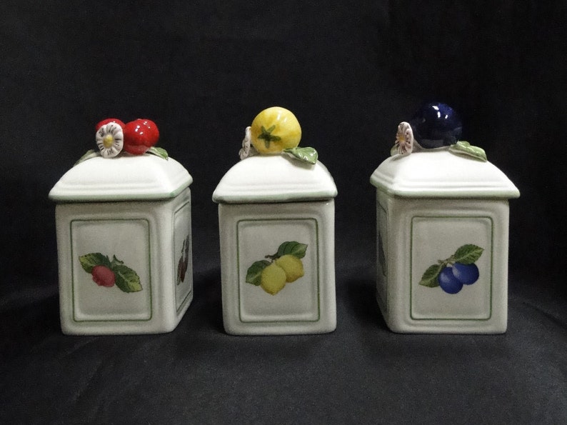 Vintage Ceramic Kitchen Canister Set, Fruit Design, Decorative Storage ...
