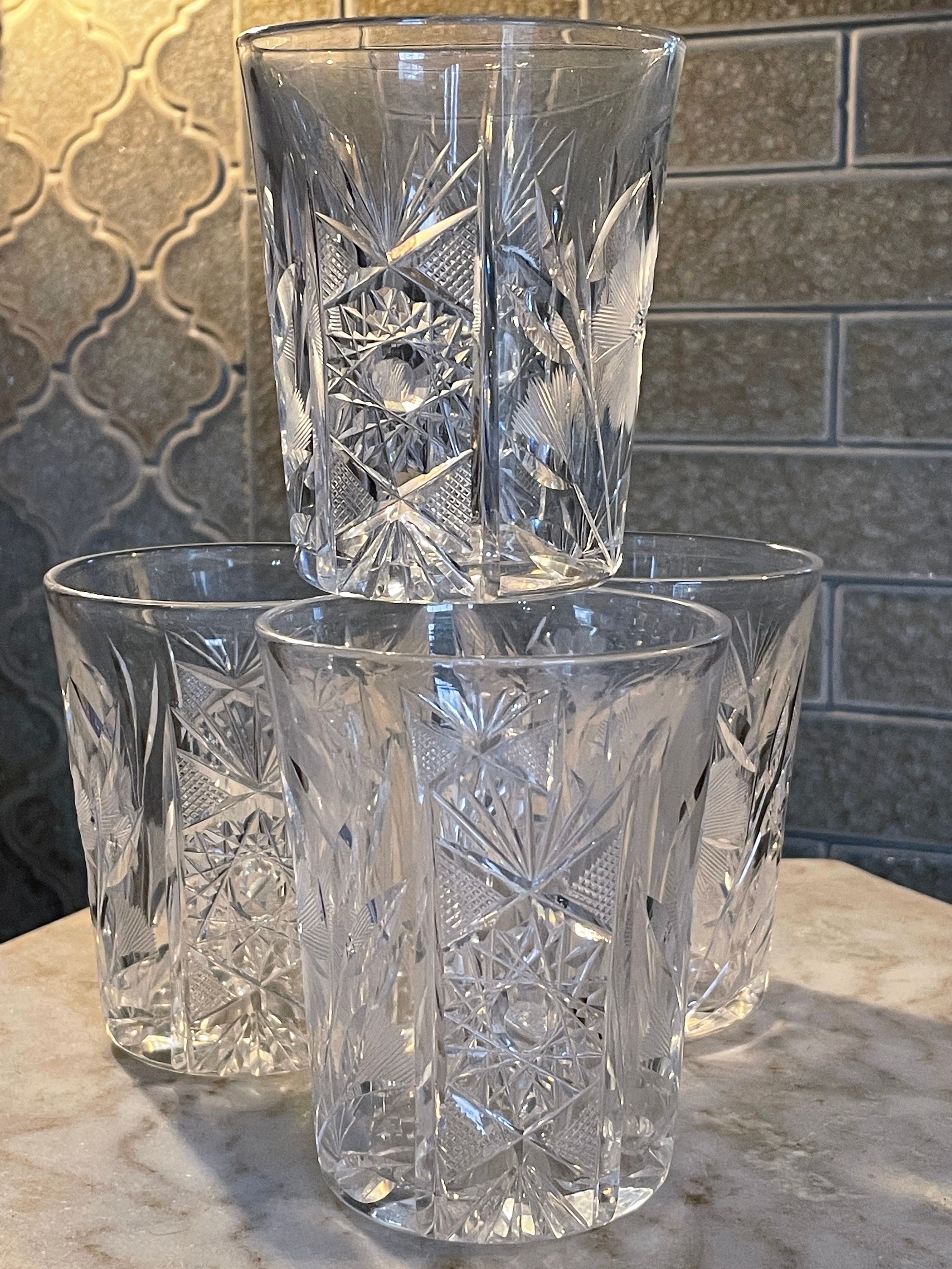 Vintage Cut and Etched Crystal Low Ball Glasses - Etsy