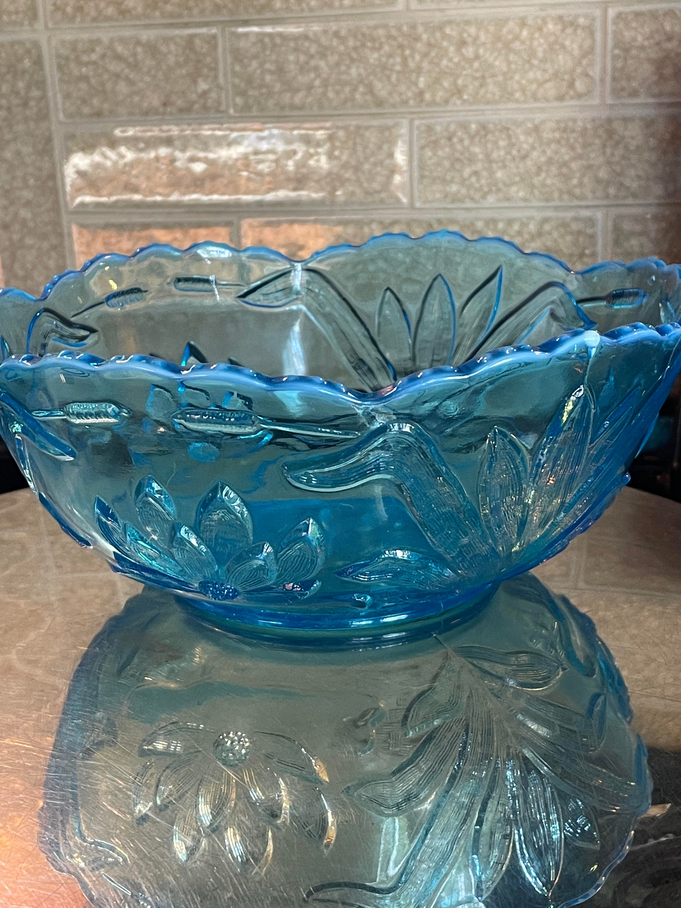 Antique Fenton Waterlily & Cattails Blue Opalescent Glass Bowl - Etsy