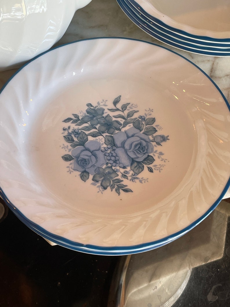 Corelle Blue Velvet Morning Blue Swirl White Pieces - Etsy