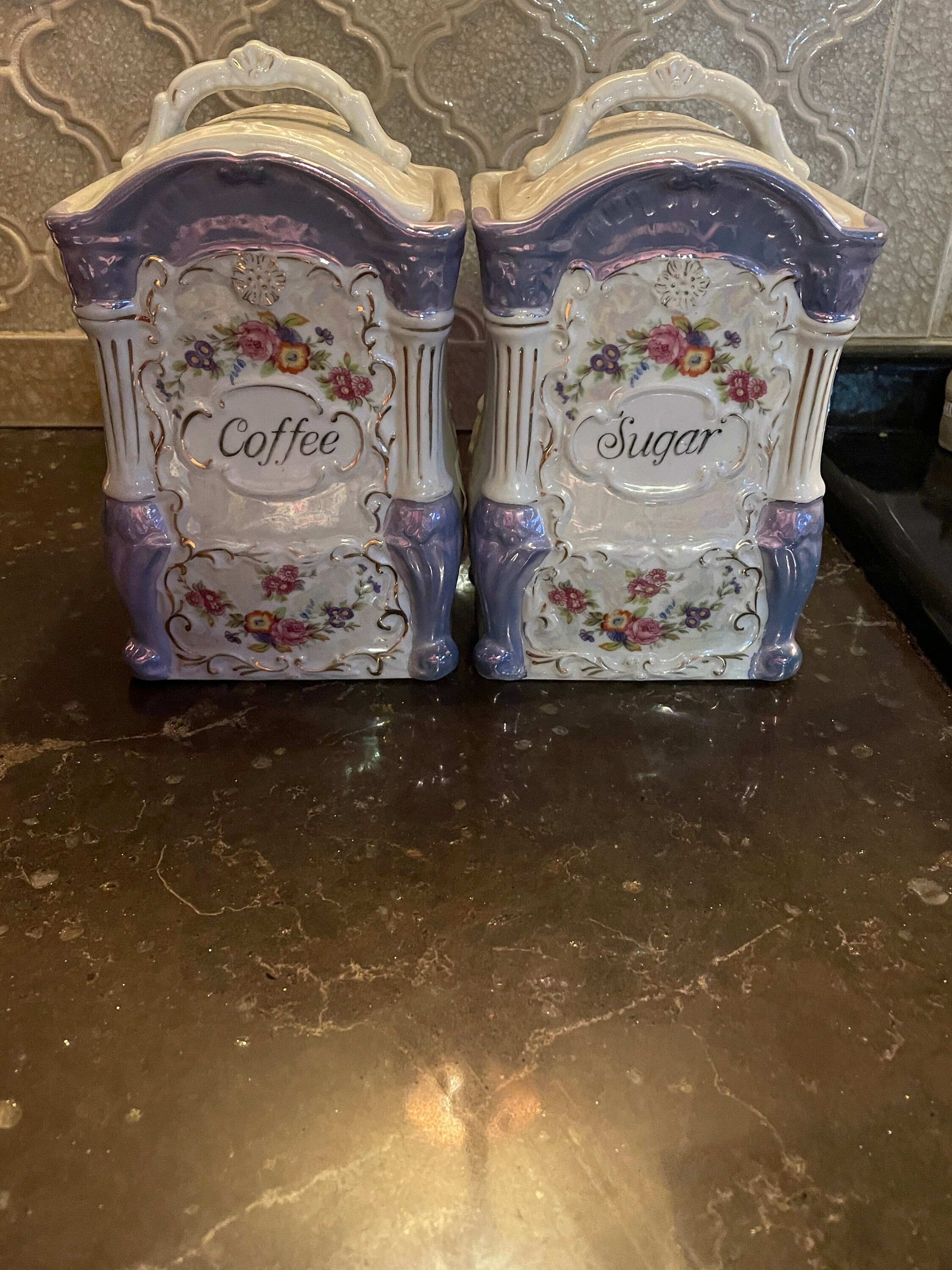 Vintage Set Lusterware Porcelain Canisters Victorian Style Iridescent ...