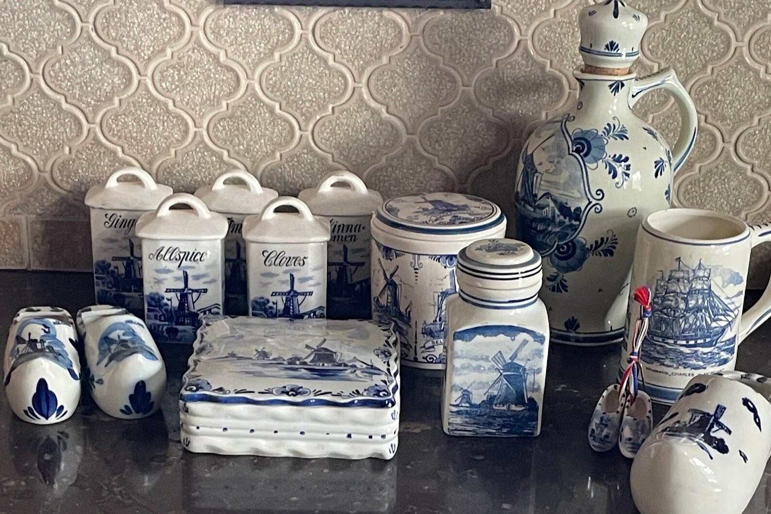 Vintage Delft Blauw Handpainted Blue Delft Spice Jars Canisters Pitcher ...