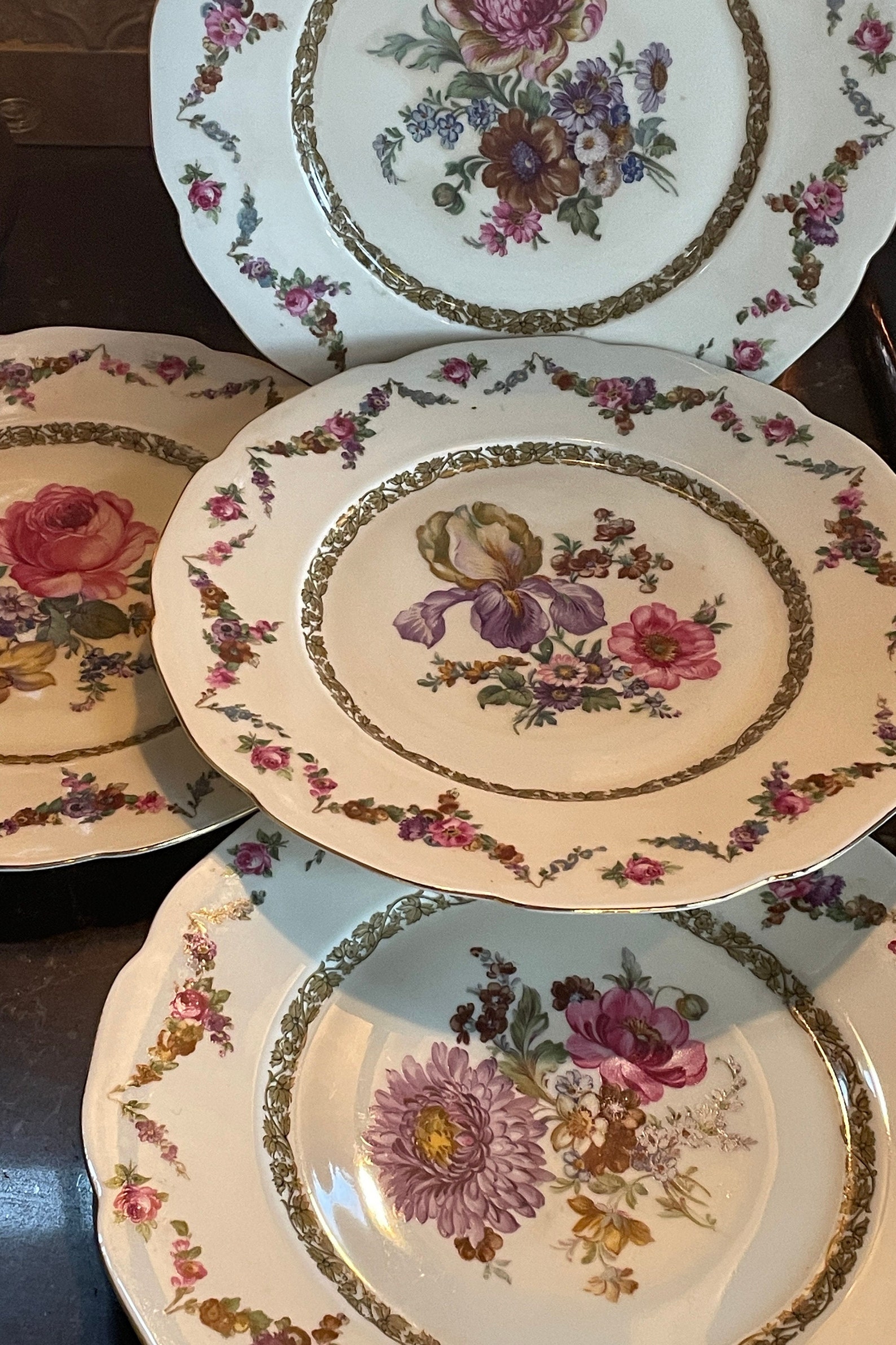 Vintage Baronet Floral Dinner Plates, Set of 4 - Gold Trimmed China - Etsy
