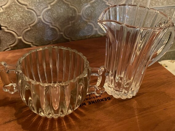 Vintage Clear Ribbed Pressed Glass Open Sugar and Creamer - Etsy