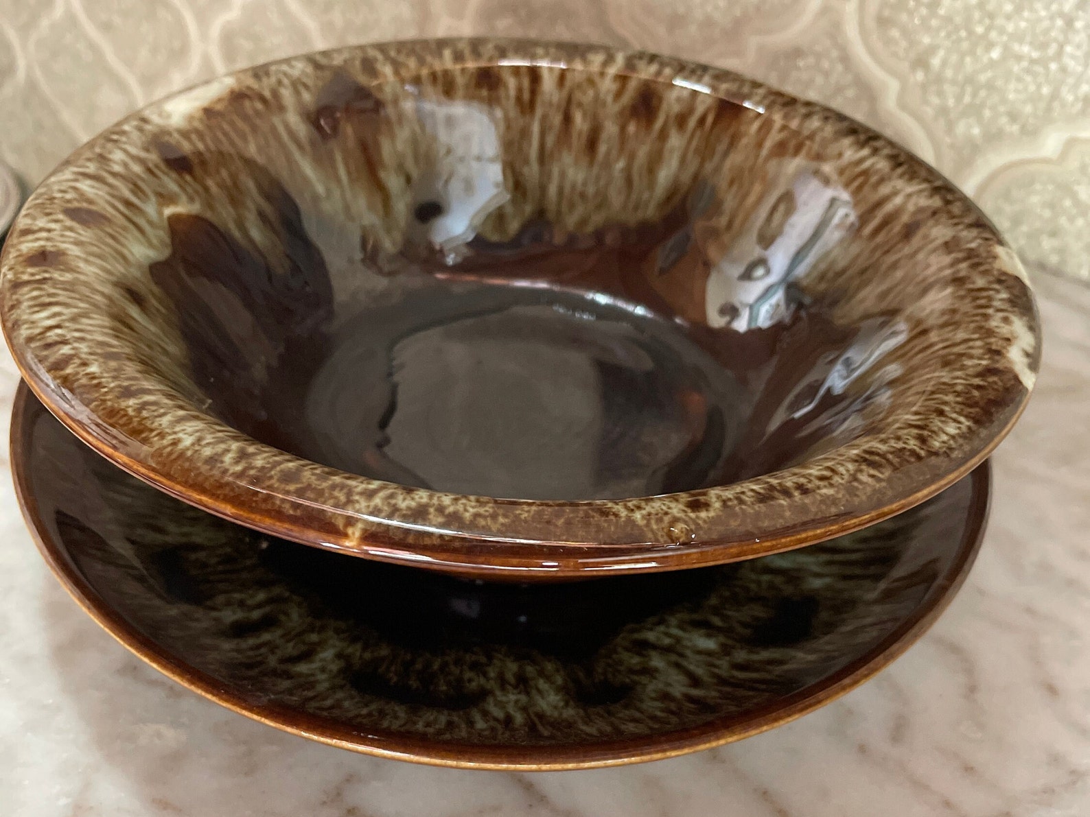 Harker Canonsburg Rawhide Plates Bowls Serving Pieces Brown Drip Glazed ...