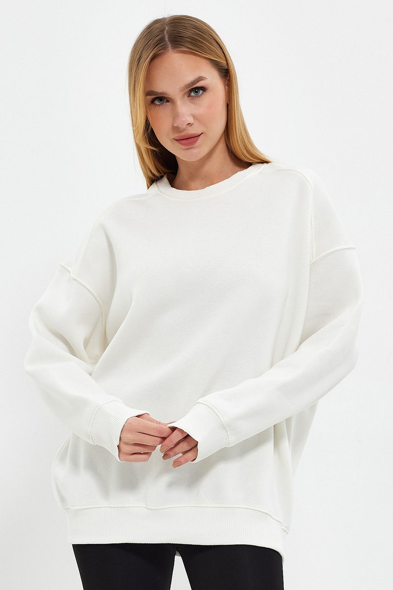 White Women Crewneck Sweatshirt, Oversized Blank Sweatshirt, Blank ...