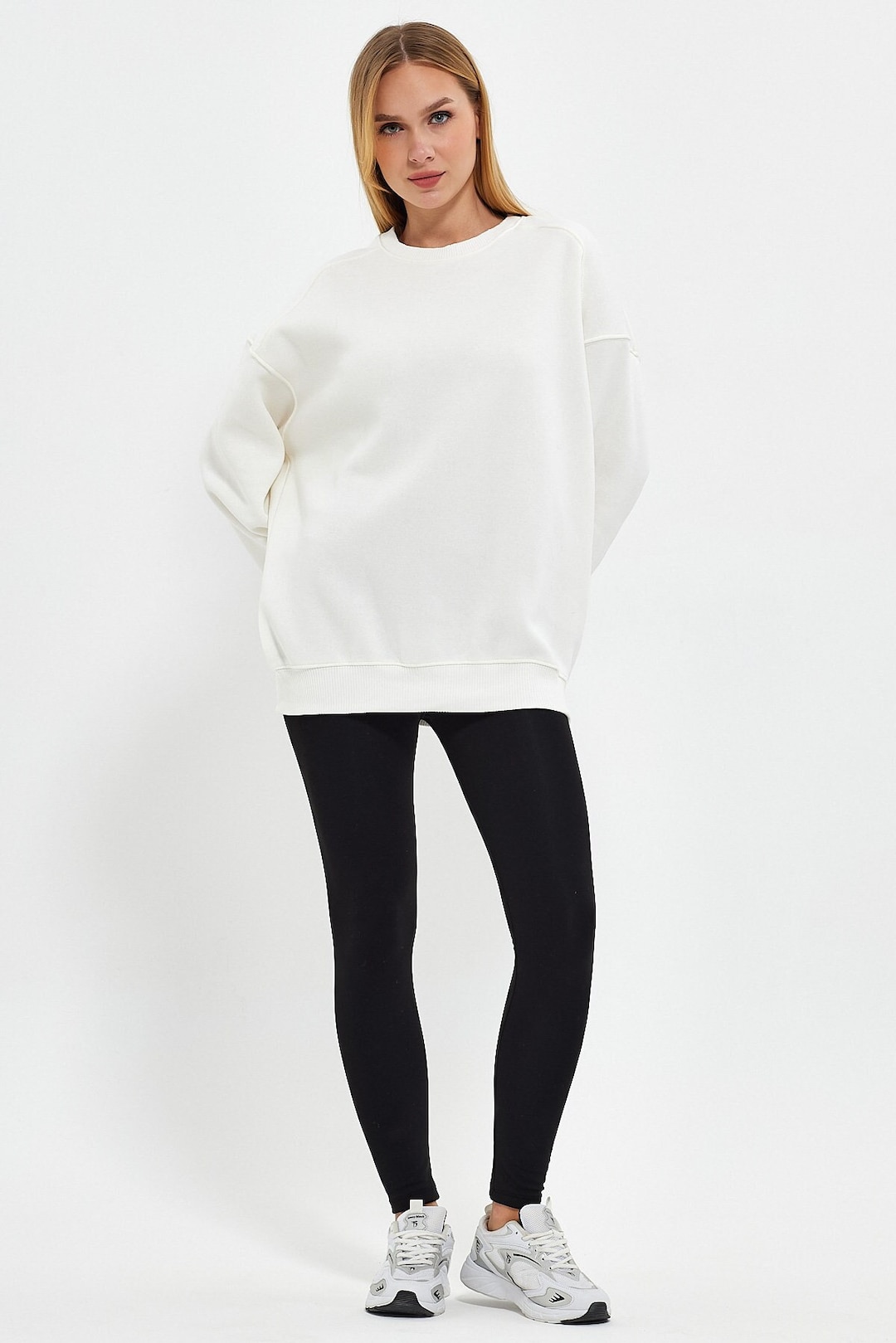 White Women Crewneck Sweatshirt, Oversized Blank Sweatshirt, Blank ...