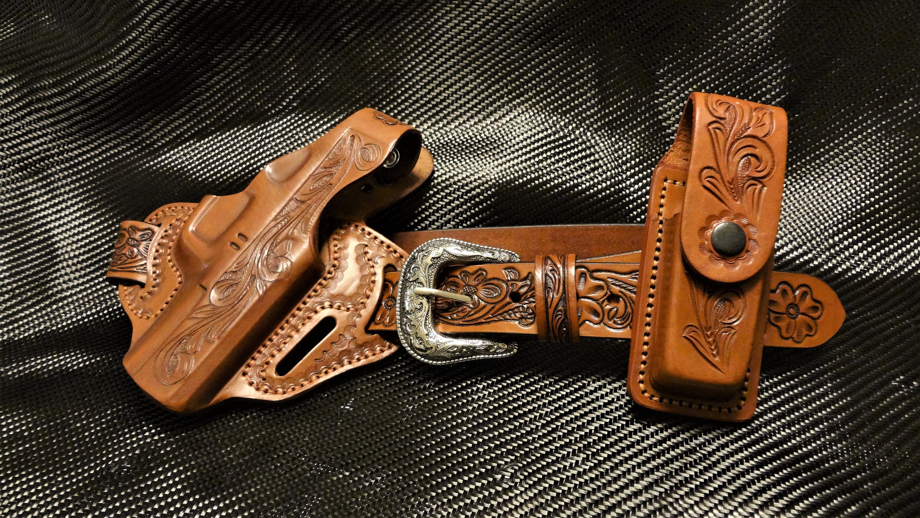 Hand Tooled Leather Holster + Mag Pouch + Belt for Glock G17,G19,G22 ...