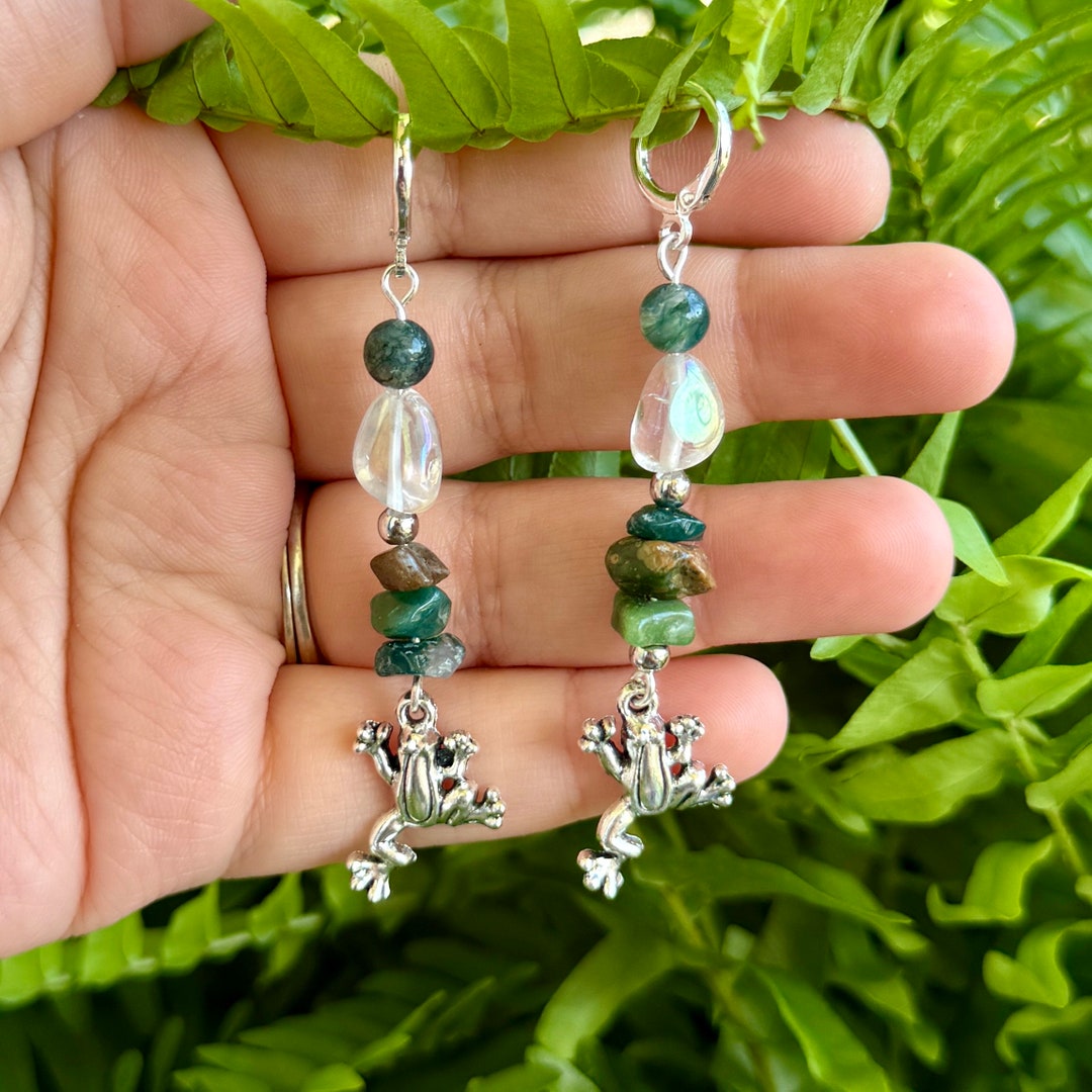 Silver Frog, Jasper, Fancy Jasper, Earth Tones, Green, Brown, Dangly ...
