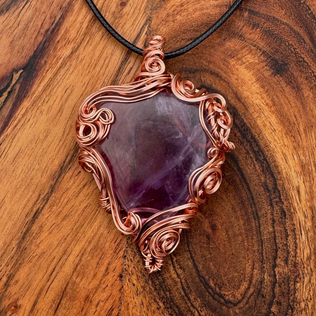 Raw Copper, Amethyst, Crystal, Wire Wrapped Pendant, Gift, Valentines ...