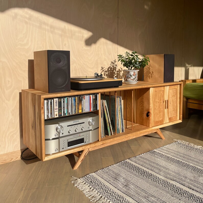 Bespoke Mid-century Record Player Cabinet, Vinyl & Media Storage. Solid ...