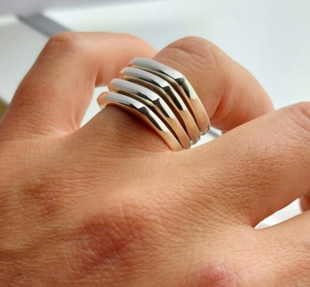 Square Ring, Square Band Ring, Square Silver Ring, Set of 4 Ring ...