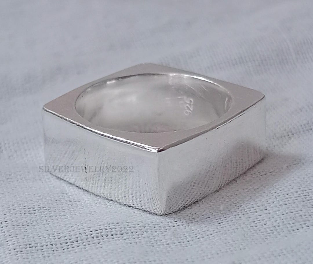 Square Cut Ring, 925 Sterling Silver Plain Band Ring, Thumb Ring, Mens ...