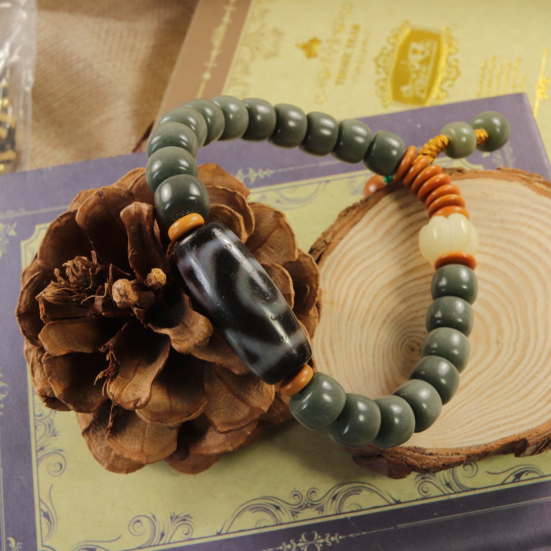 Tibetan Two Eye Two Strip Amulet Dzi Bead Bracelet - Etsy
