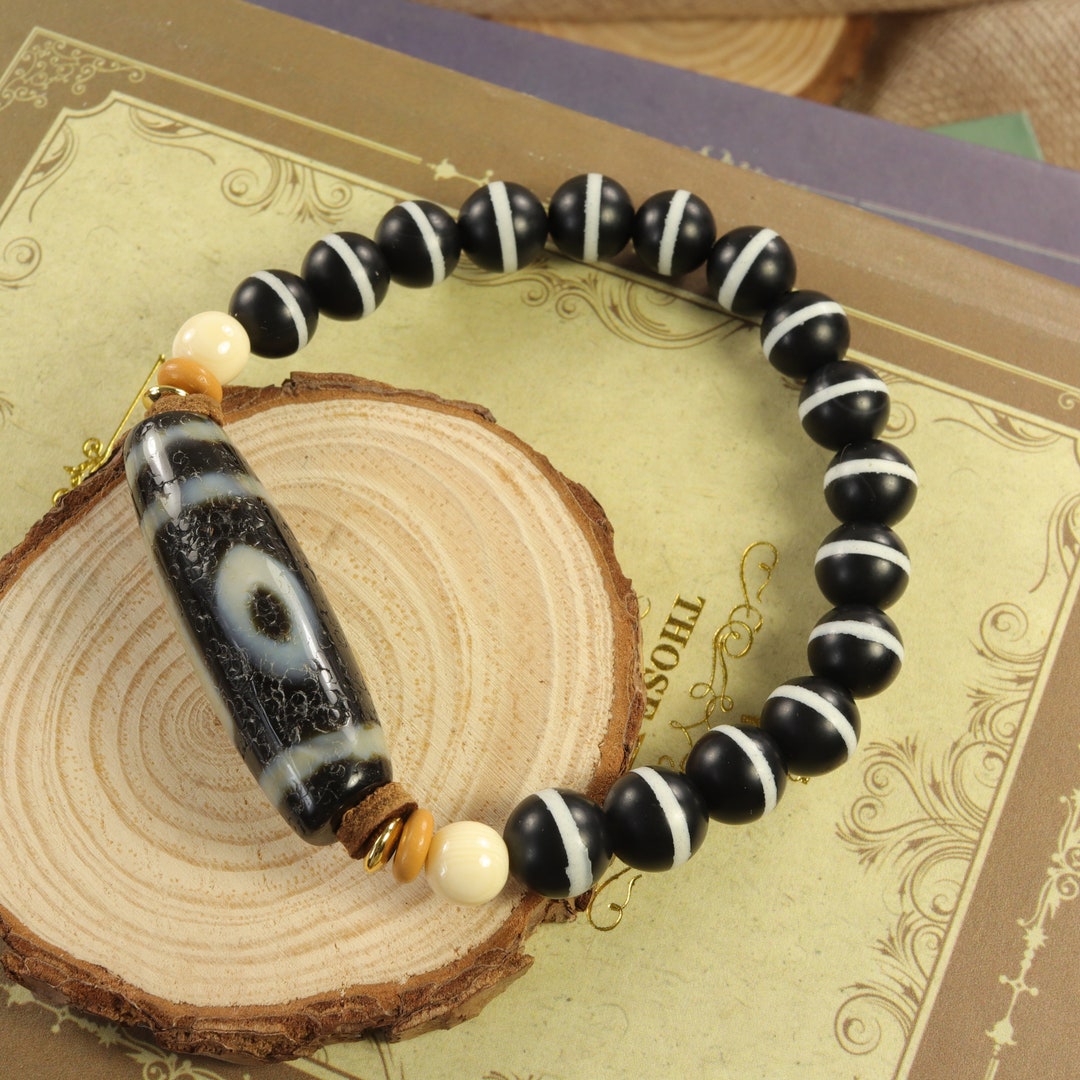 Tibetan Two Eyes Phoenix Amulet Dzi Bead Bracelet - Etsy