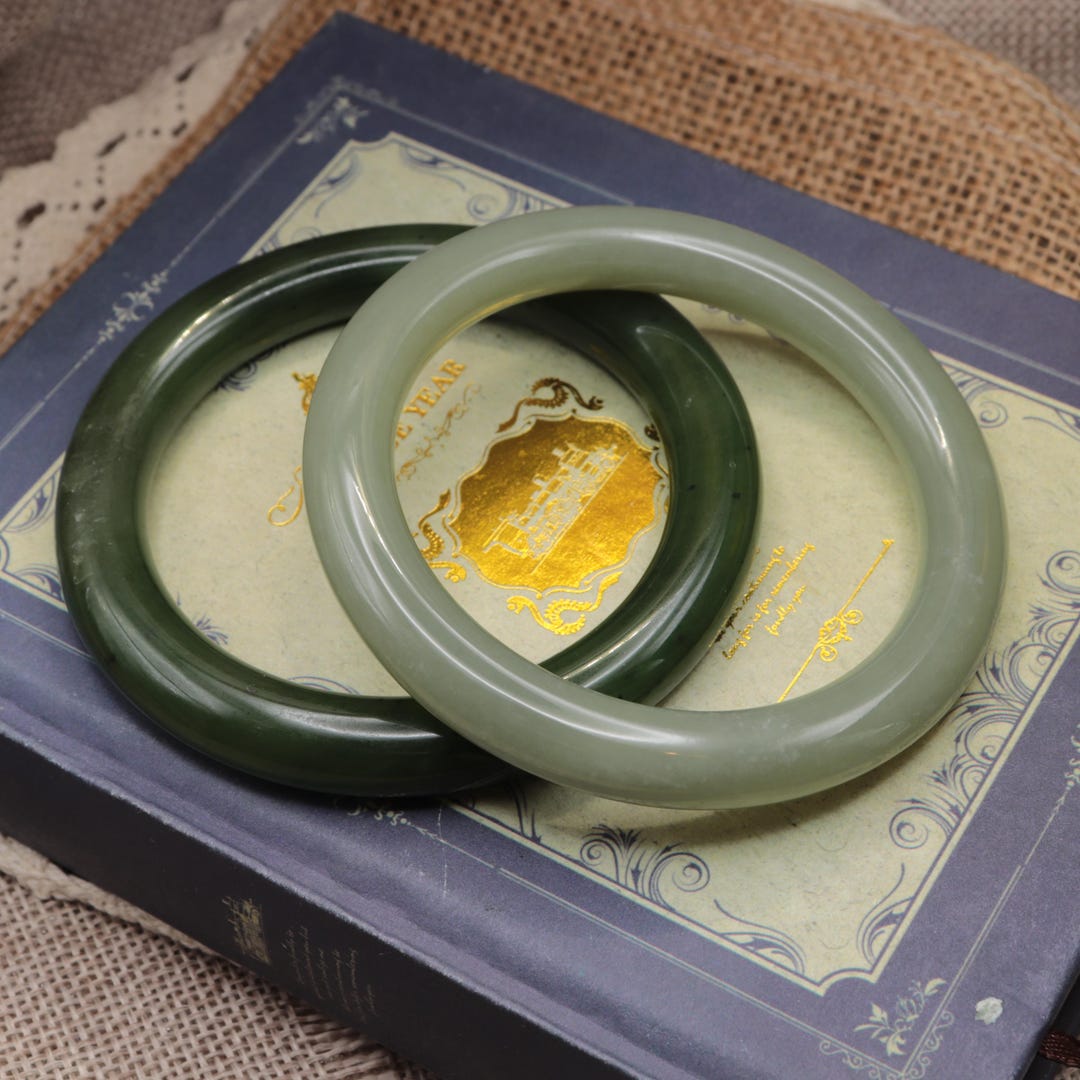 55/56cm Natural Nephrite Jade Bangle Bracelet - Pale Green Translucent ...