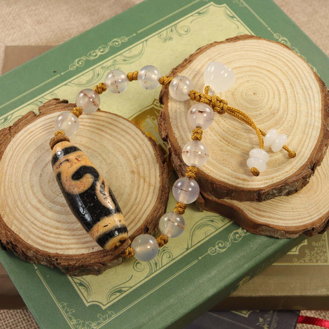 Tibetan Double Lucky Hook / Ruyi One Strip Amulet Dzi Bead Bracelet - Etsy