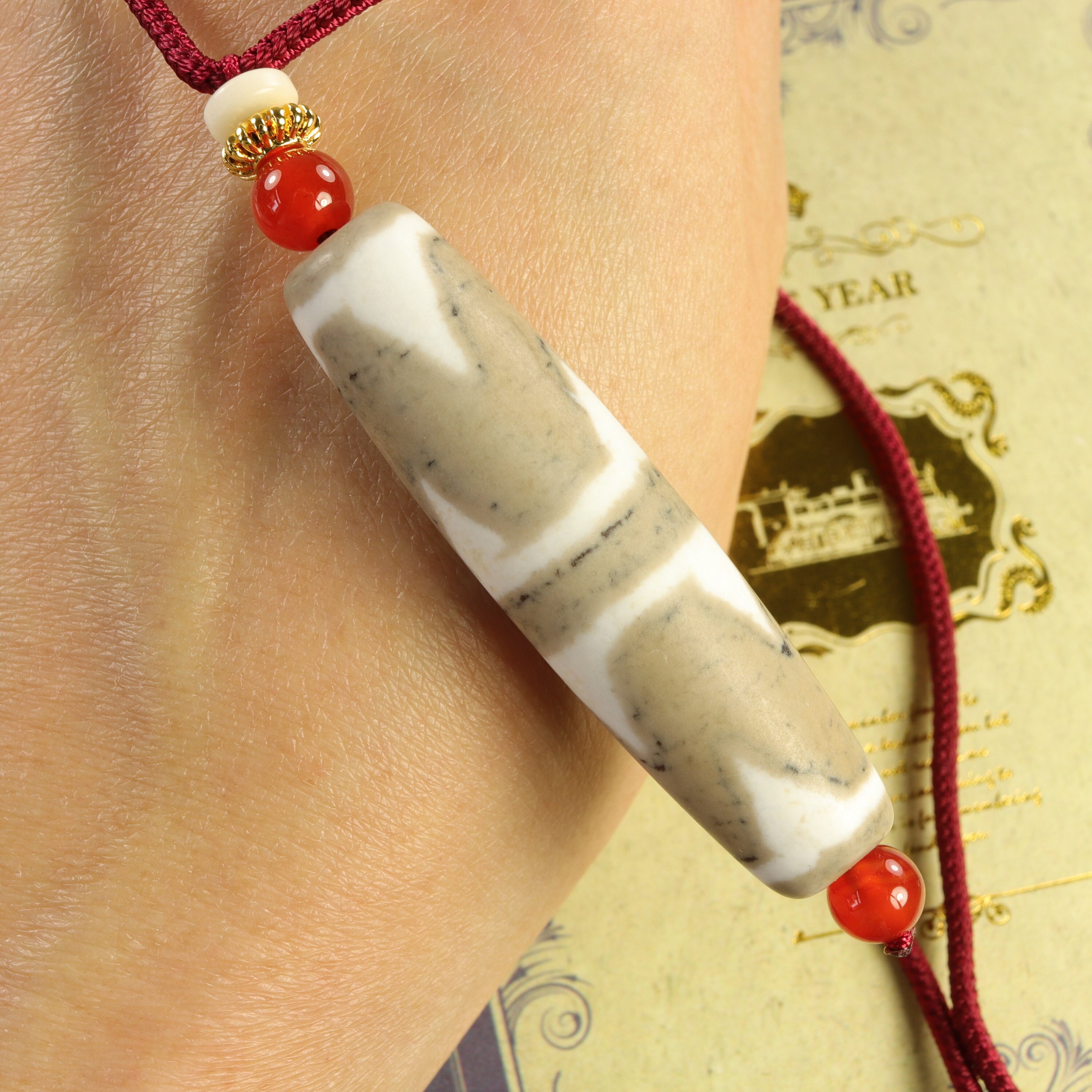 Tibetan Double Tiger Tooth One Strip Amulet Dzi Bead Necklace - Etsy