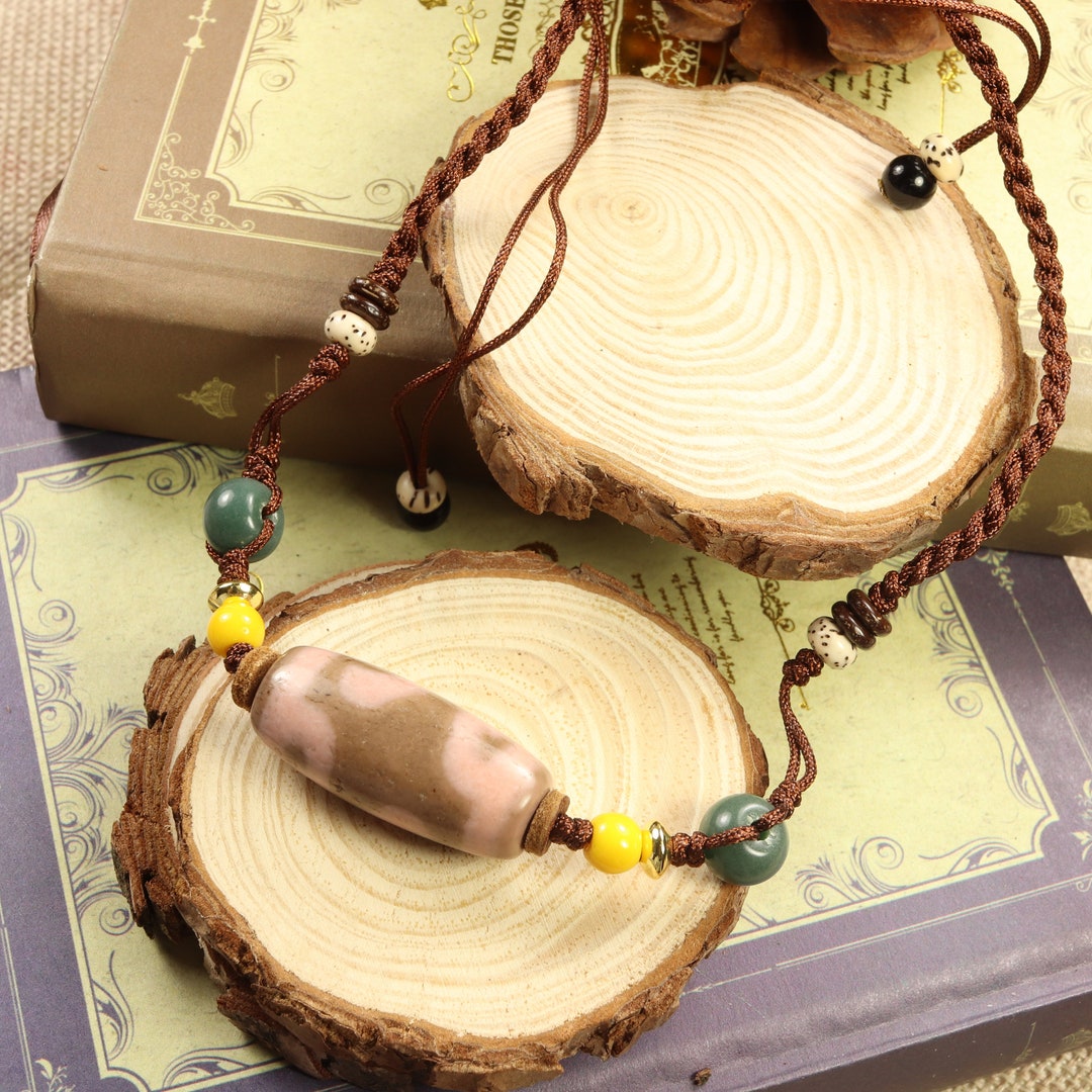 Tibetan Double Lucky Hook / Ruyi One Strip Amulet Dzi Bead Necklace - Etsy