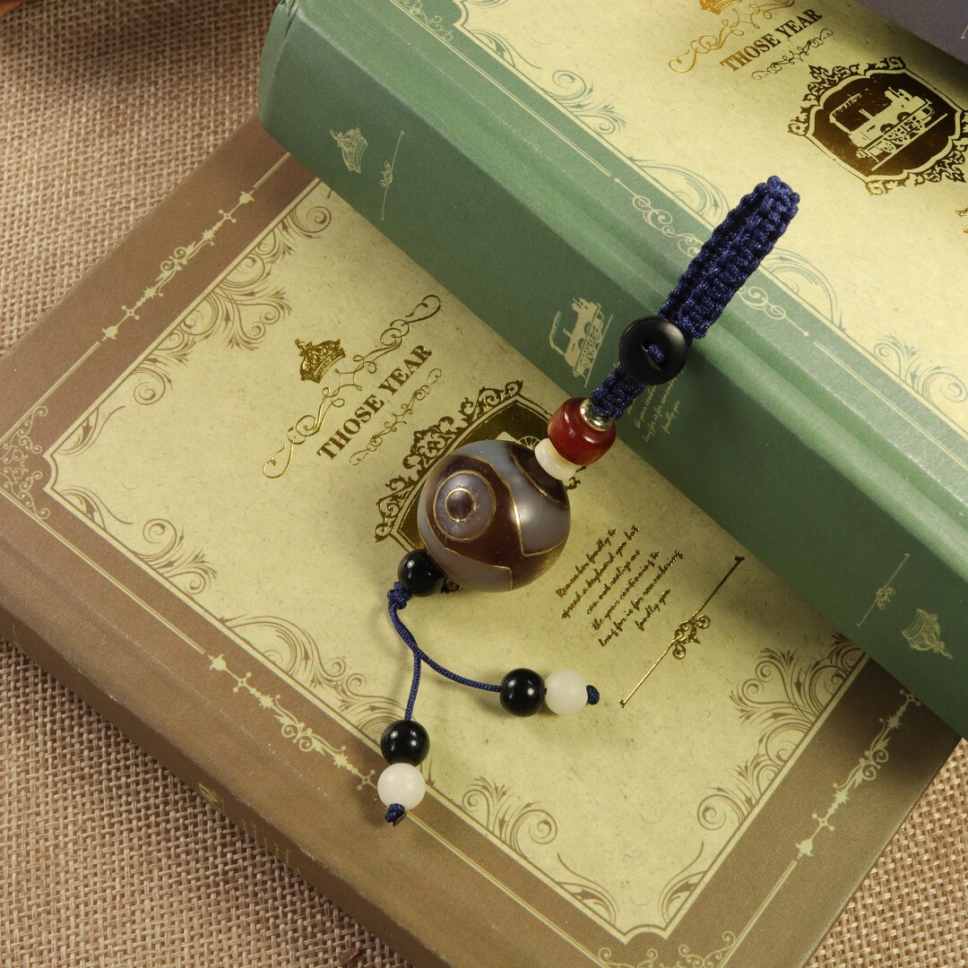 Tibetan Tiger Tooth Three Eye Amulet Dzi Bead Necklace OR Bag Charm ...
