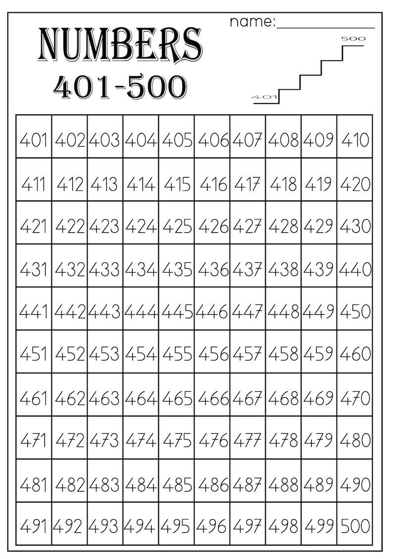 1-1000 Numbers Printable 10 Pages Worksheet - Etsy