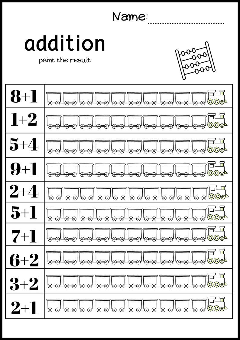10 Pages Addition Printable Mats /digital Home Work/coloring Train ...