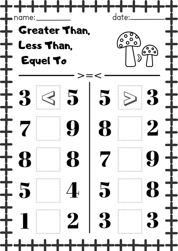 Worksheets Greater Than