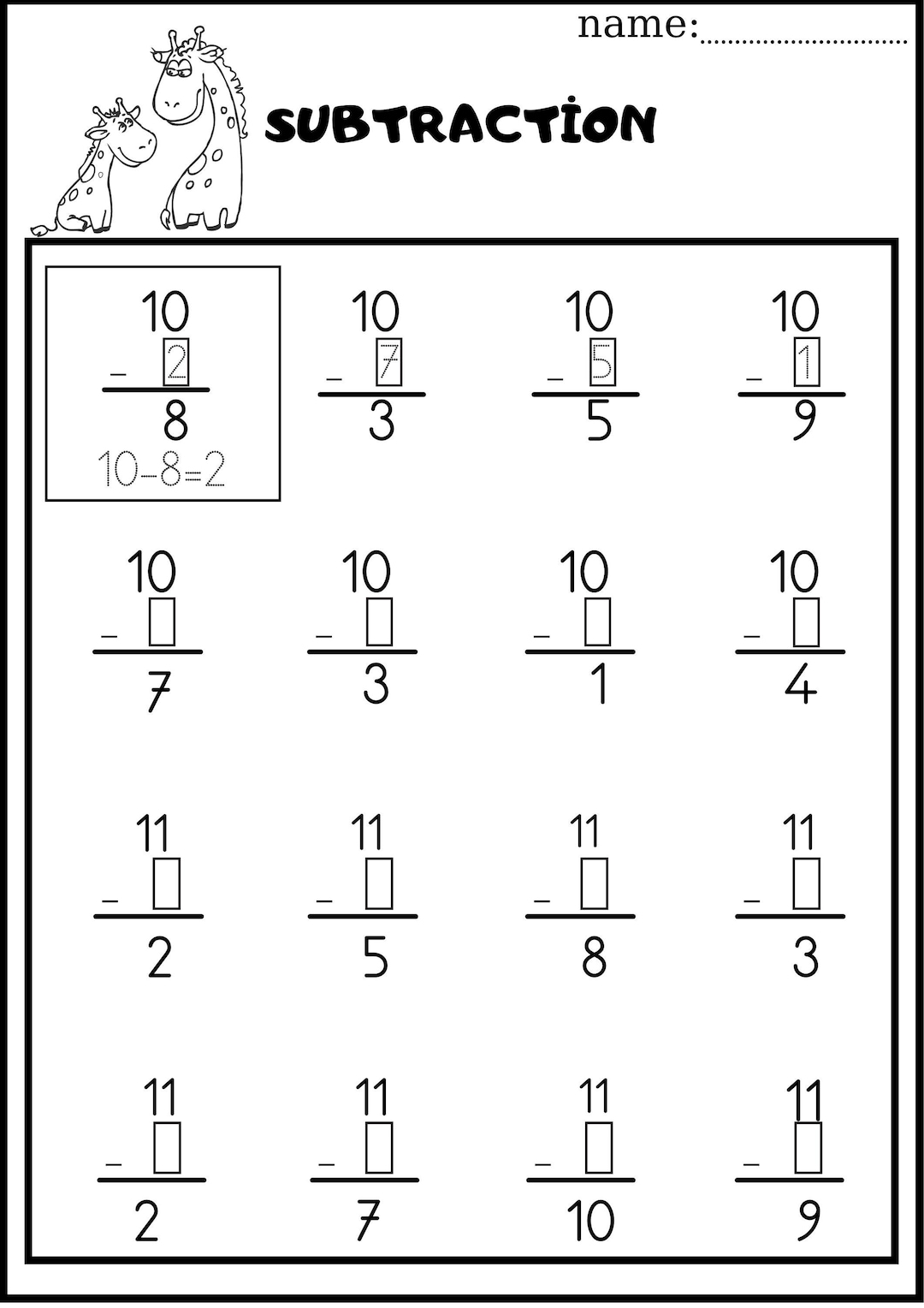 10 Pages Subtraction Worksheet/ Homework /extraction Process - Etsy