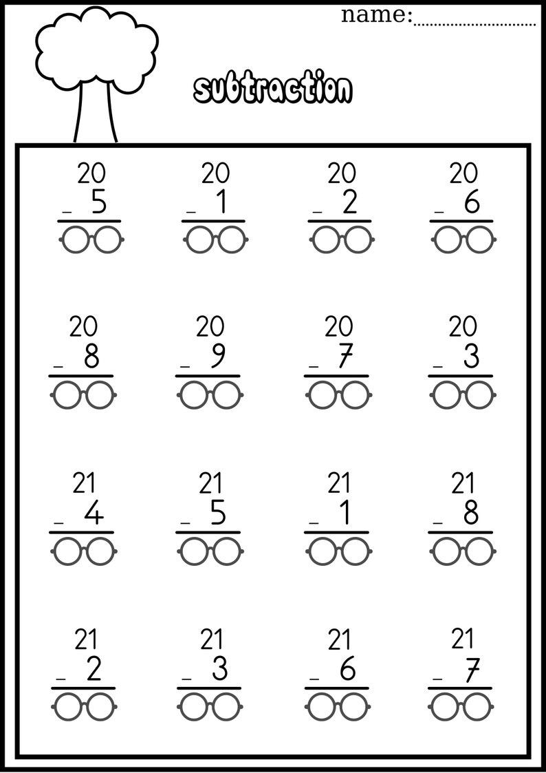 16 Pages Subtraction/printable Worksheet /work Page/homework - Etsy