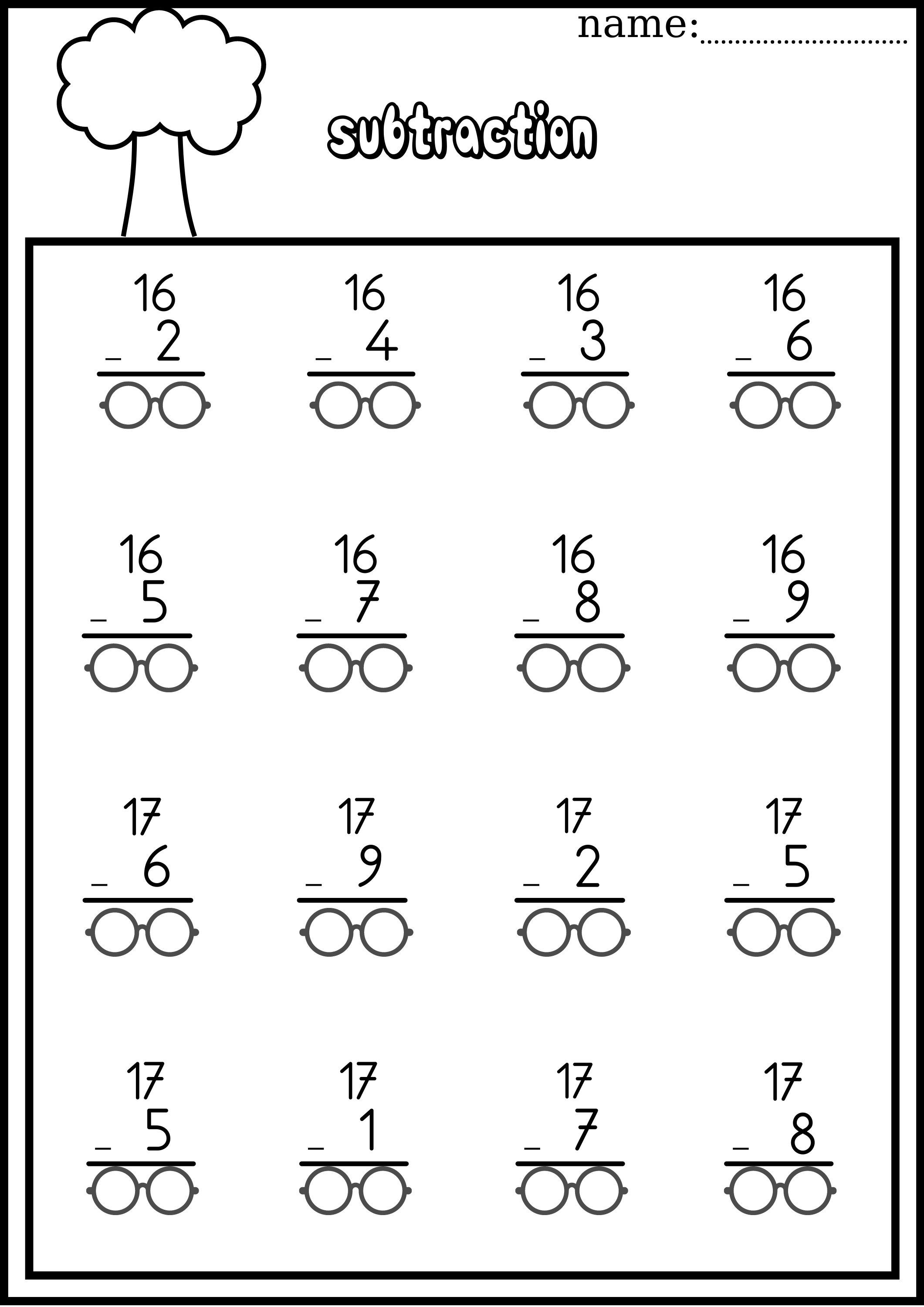 16 Pages Subtraction/printable Worksheet /work Page/homework - Etsy