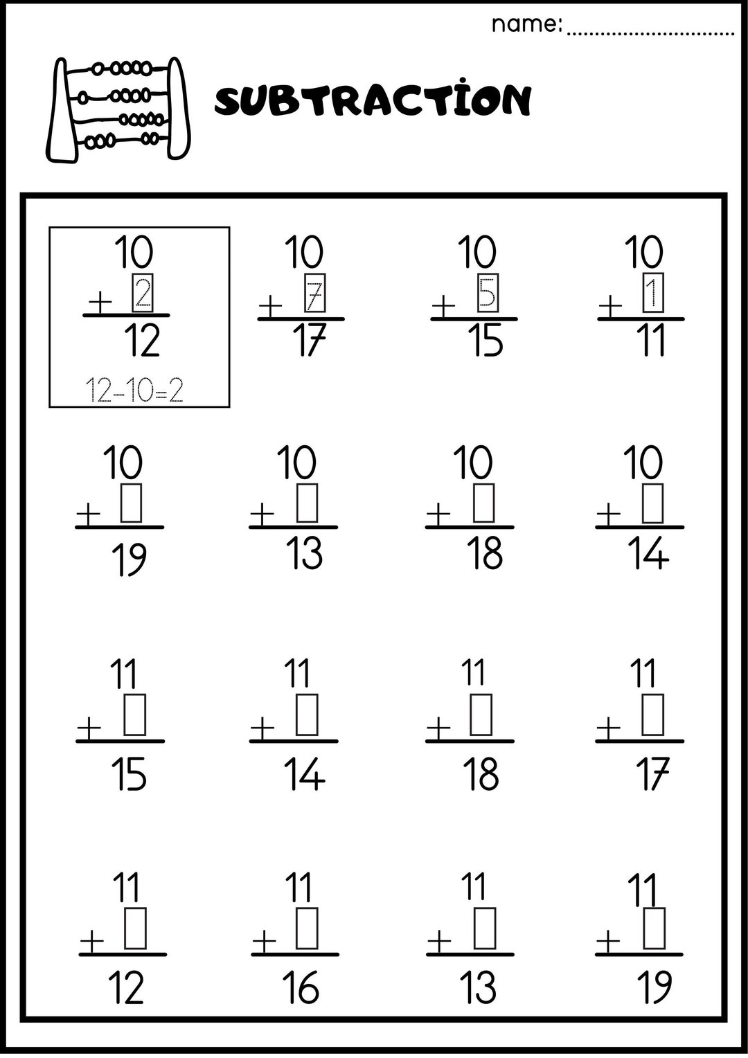 Subtraction Math Worksheet/digital Printable 10 Pages Woeksheet ...